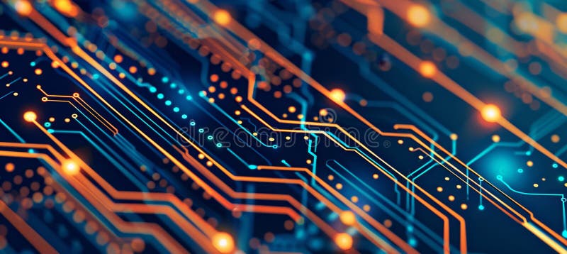 Luminous Blue Circuit Board Suspended in Dark Abstract Environment with ...