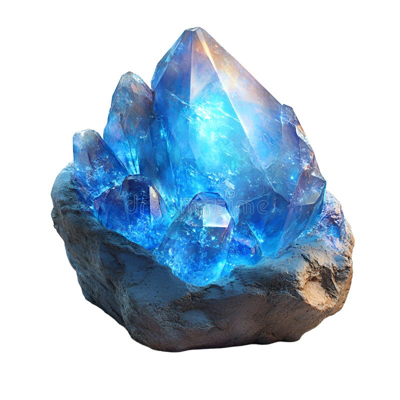 A Cluster of Luminous Blue Crystals Resting on a Textured Gray Base ...