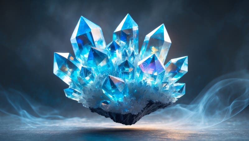 Luminous Blue Crystal Cluster Glowing Darkly Stock Photo - Image of ...