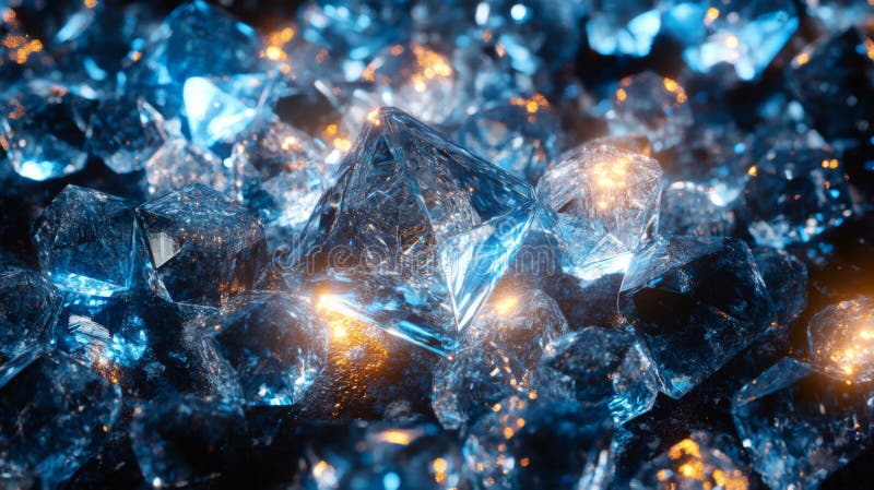 Luminous Blue Crystals Gleam in Dark Setting Stock Illustration ...