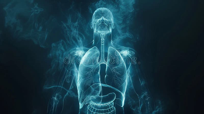 Luminous Blue 3D Rendering of Human Lungs, Highlighting the Respiratory ...
