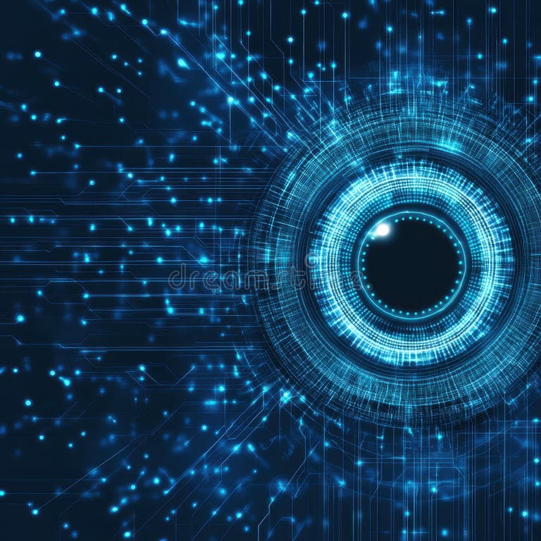 A Luminous Blue Digital Eye Surrounded by Intricate Network Patterns ...