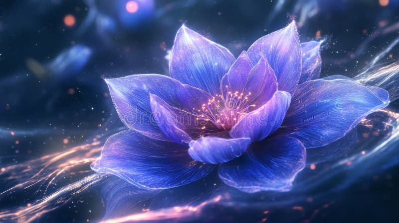 Luminous Blue Flower Glowing in Dark Nebula Stock Illustration ...