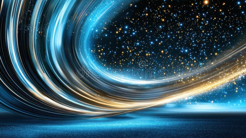 Luminous Blue, Gold Light Trails Spiraling through Starry Cosmos ...