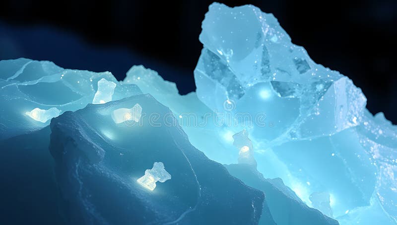 Luminous Blue Ice Crystals Glowing Darkly Stock Illustration ...