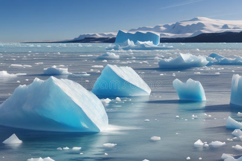 Luminous Blue Icebergs from Retreating Glacier Drifting Towers the ...
