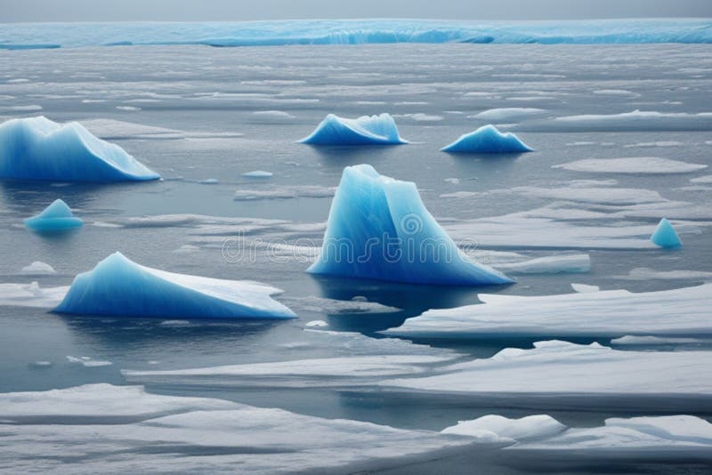 Luminous Blue Icebergs from Retreating Glacier Drifting Towers the ...