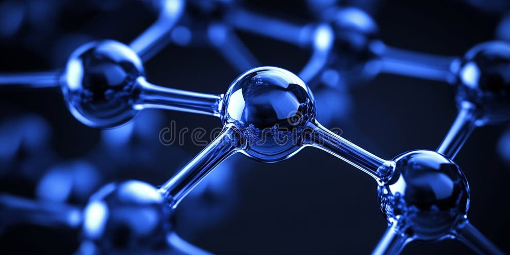 Luminous Blue Molecular Structure, Connected Nodes with Bright Energy Pathways, Crisp Focus ...