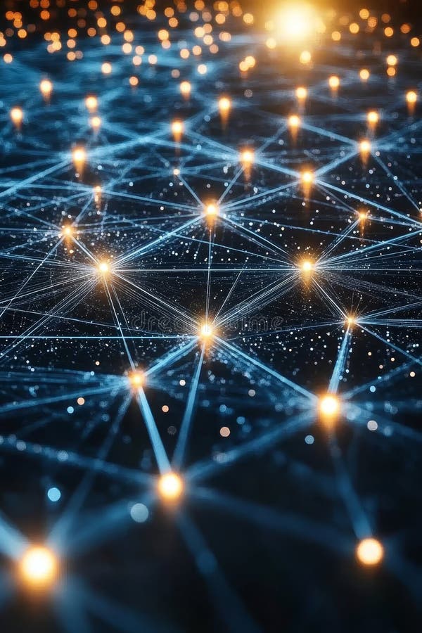 Luminous Blue Molecular Structure, Connected Nodes, Bright Energy ...