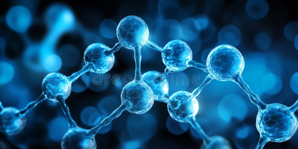 Luminous Blue Molecular Structure, Connected Nodes, Bright Energy ...