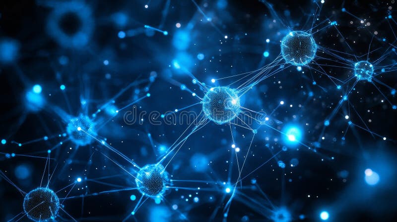 Luminous Blue Molecular Structure, Connected Nodes, Bright Energy ...