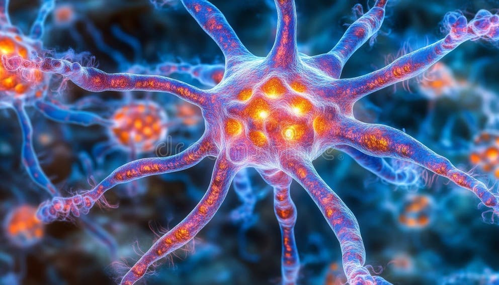 Luminous Blue Molecular Structure, Connected Nodes, Bright Energy ...