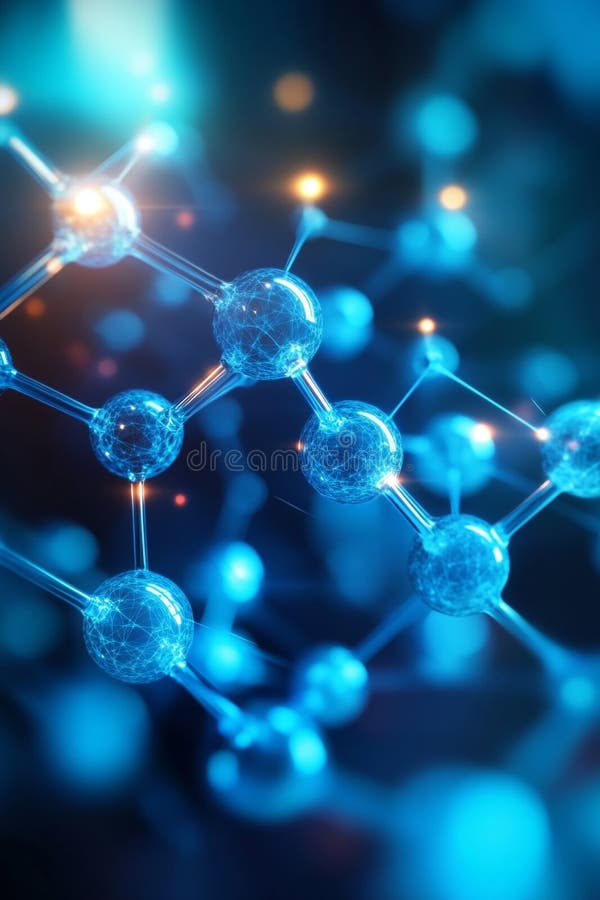 Luminous Blue Molecular Structure, Connected Nodes, Bright Energy ...