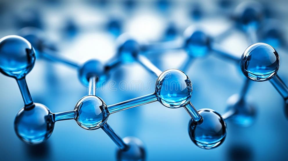 Luminous Blue Molecular Structure, Connected Nodes, Bright Energy Pathways, Vibrant Tones. Stock ...