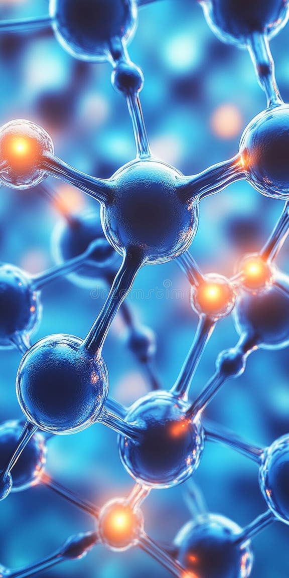 Luminous Blue Molecular Structure, Connected Nodes with Energy Pathways, Vibrant, Saturated ...