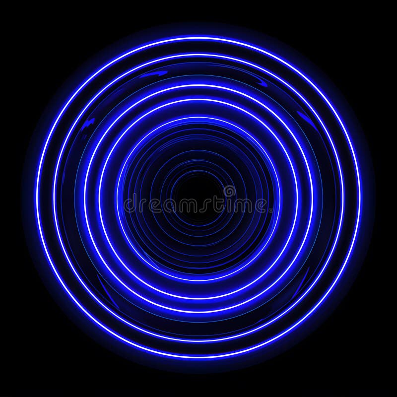 Glowing Blue Neon Circles in Motion on Black Background Stock Image ...