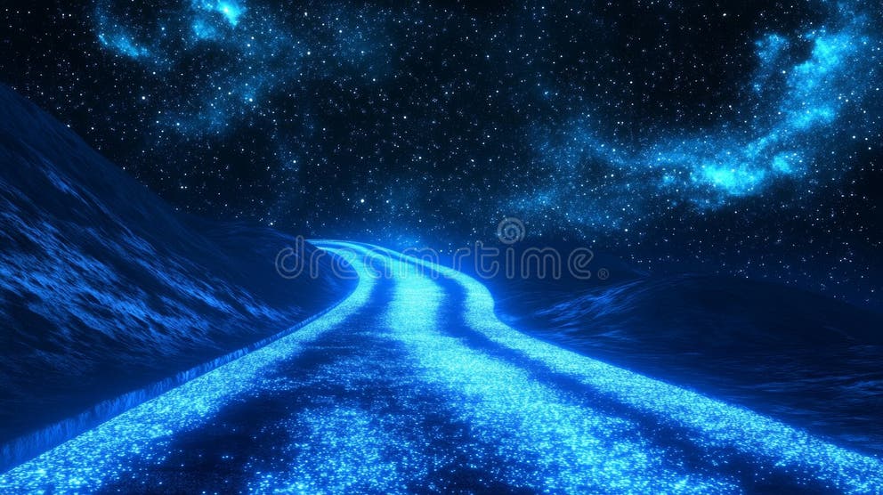 A Luminous Blue Pathway Resembling a River, Set Against a Backdrop of a ...