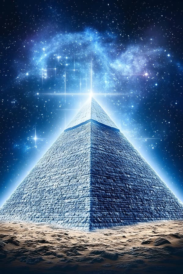 Luminous Blue Pyramid Under a Starry Night Sky Stock Illustration ...