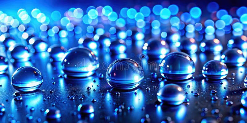 Luminous Blue Spheres Reflecting Glowing Lights on a Dark Surface ...