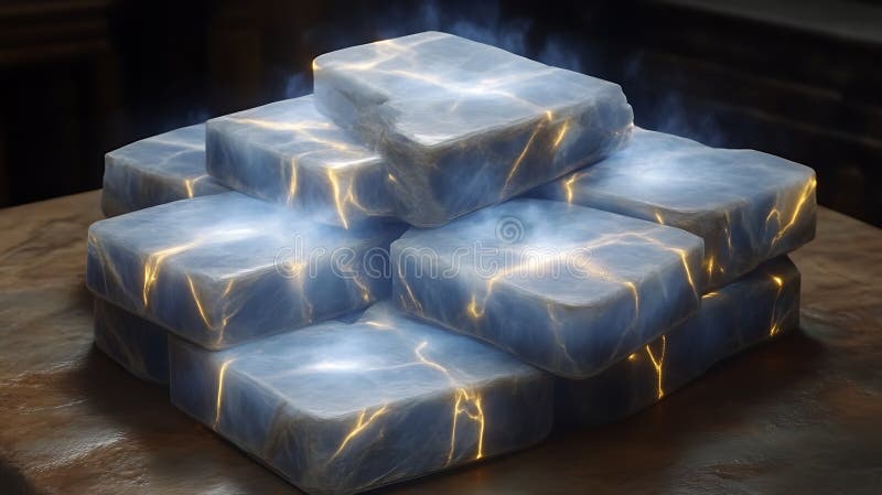 Luminous Blue Stone Blocks Glowing with Inner Light Stock Illustration ...