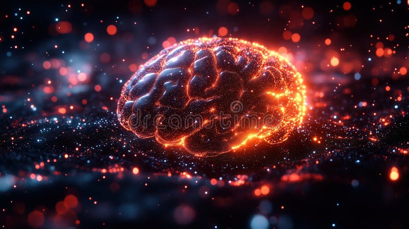 Glowing Brain Made of Data Points Floating in a Dark Environment ...