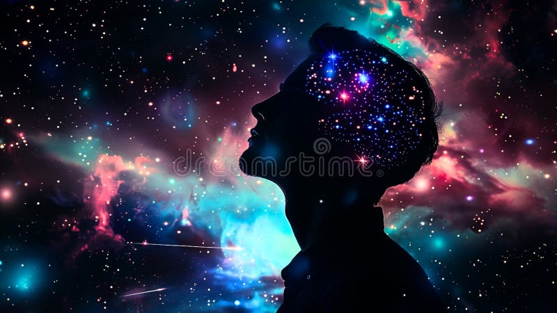 Luminous Brain With A Glowing Network Of Neurons And A Galaxy Inside A Person S Head Stock