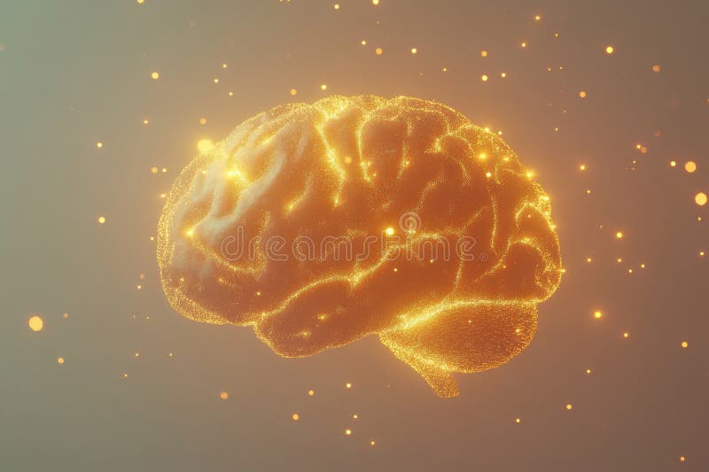 A Luminous Brain Shape Formed from Tiny Light Points and Lines Creates ...