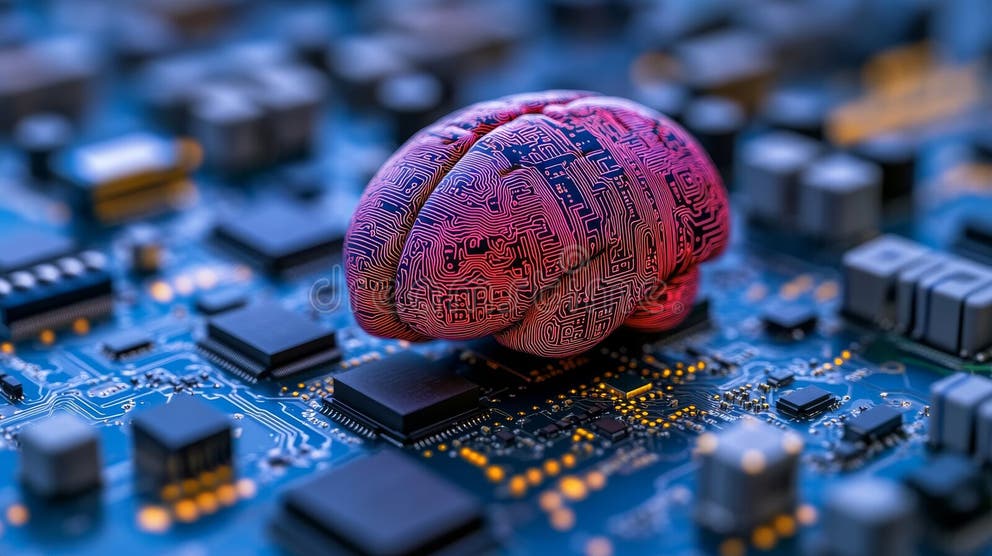 A Luminous Brain-shaped Electronic Pathway is Located on a Computer S ...