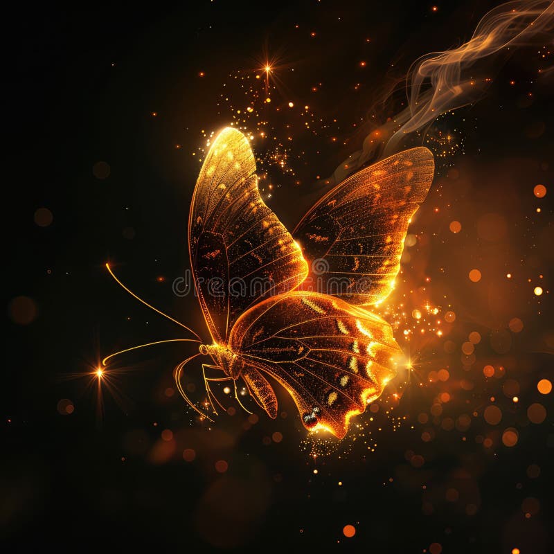 Luminous Butterfly in Celestial Flight Stock Image - Image of blazing ...