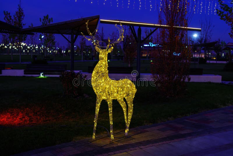 A Luminous Christmas Deer from Garlands. Stock Photo - Image of xmas ...