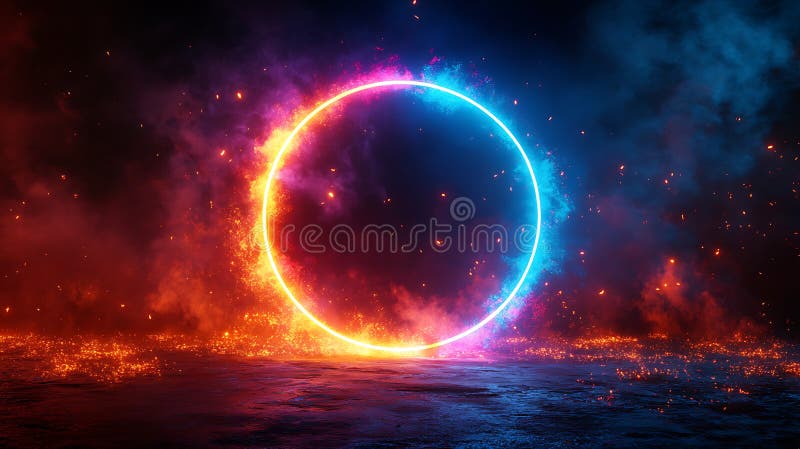 Luminous Circle Portal with Fire and Smoke Elegant Scifi Background ...