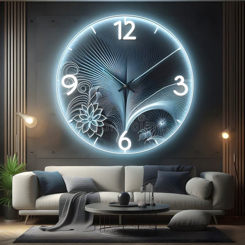 Luminous Clock in Bedroom Interior. Time Concept Stock Illustration ...