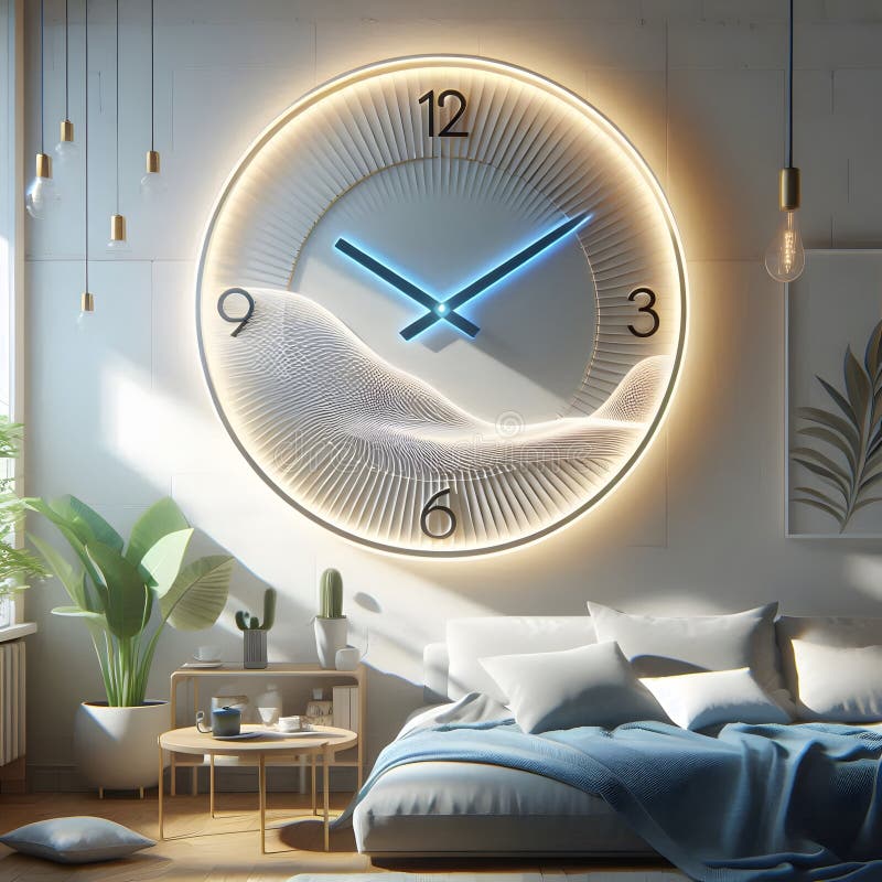 Luminous Clock in Bedroom Interior. Time Concept Stock Illustration ...