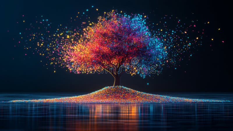 Luminous Colorful Tree in Dark Setting Stock Illustration ...