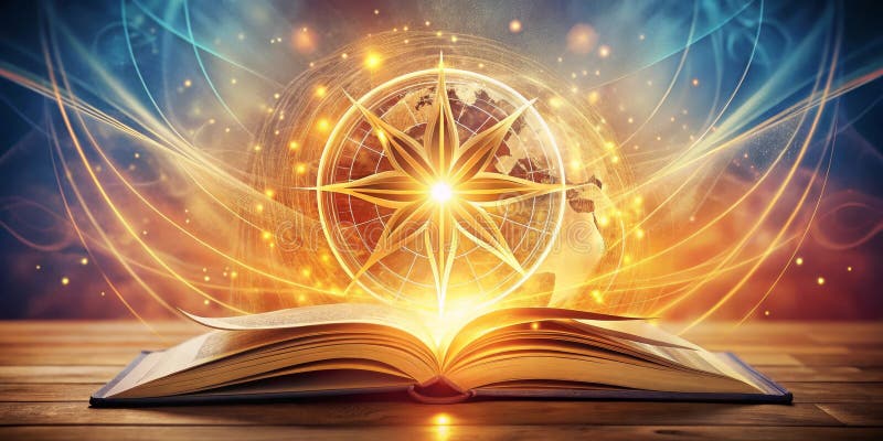 A Luminous Compass Rose Emerges from an Open Book, Symbolizing Exploration, Discovery, and the ...
