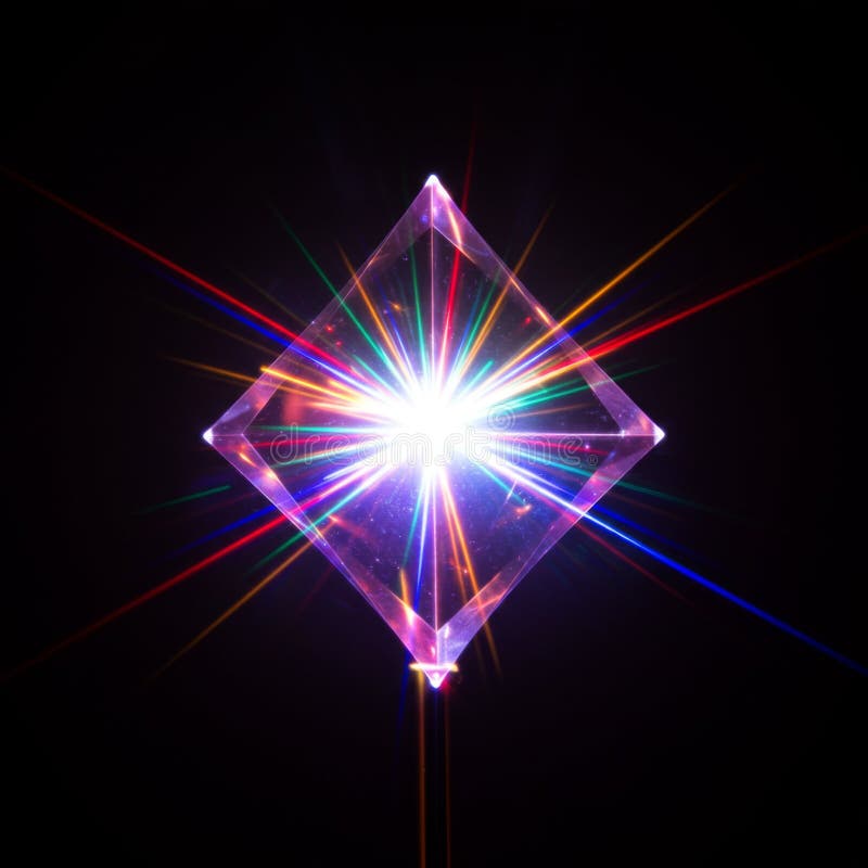 Luminous Crystal Prism with Colorful Light Rays Stock Illustration ...