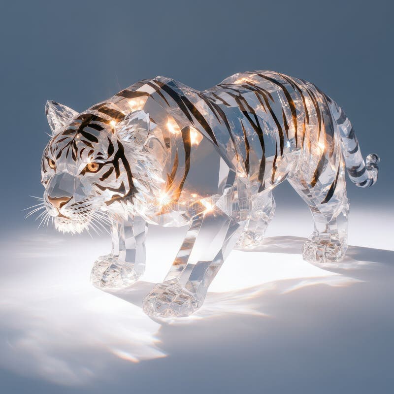 Luminous Crystal Tiger Sculpture with Radiant Translucent Stripes Stock ...