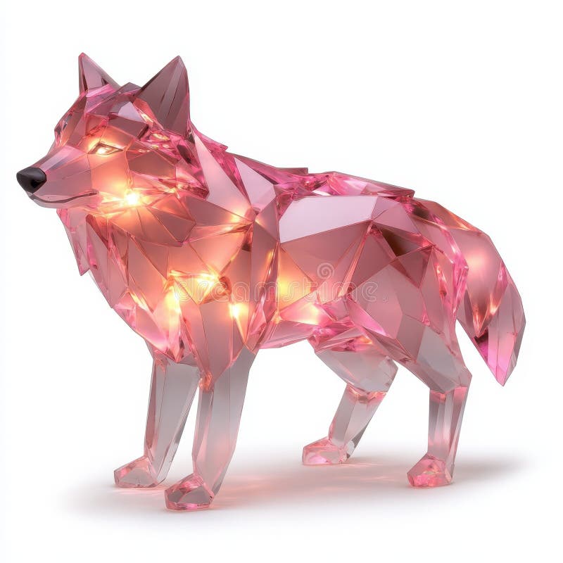 Luminous Crystal Wolf Sculpture with Radiant Pink Fur and Light Stock ...