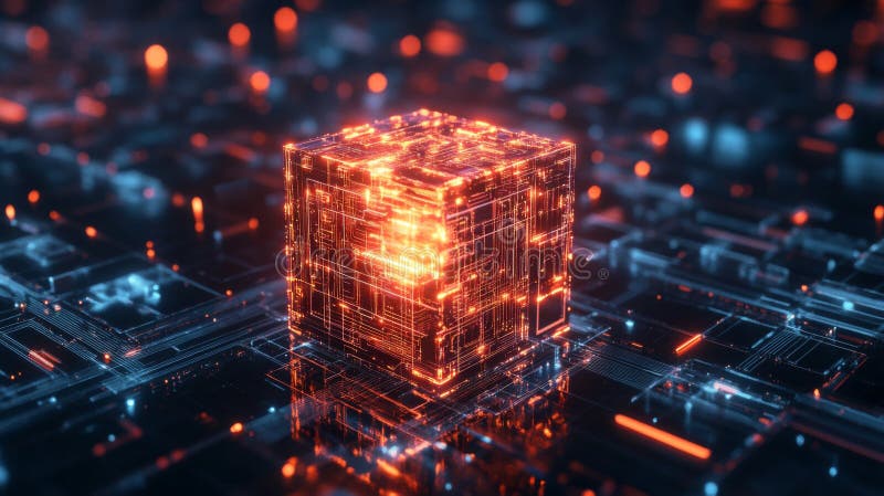 Luminous Cube Data Center Network System Stock Image - Image of network ...