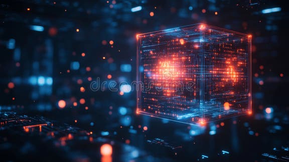 Luminous Cube Digital Data Network System Stock Image - Image of luminous, lines: 365666217
