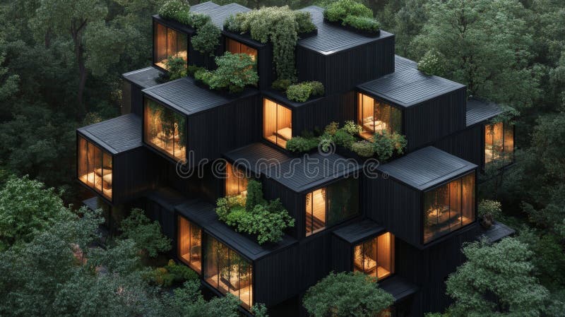 Luminous Cube-Shaped Eco-Friendly Building in a Forest Setting Stock ...