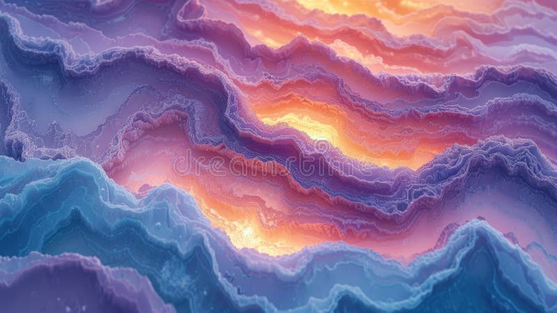 Luminous 3D Terrain Layers with Vibrant Gradient Abstract Art. Stock ...