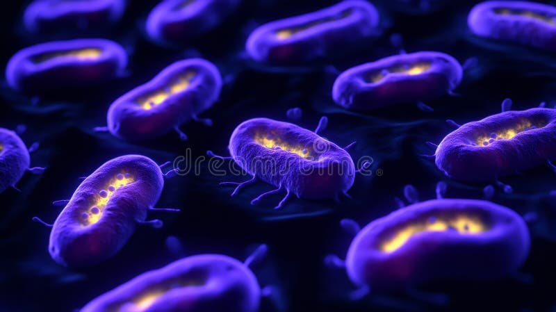 Luminous Digestive Bacteria Illuminated in Vibrant Colors, Showcasing ...