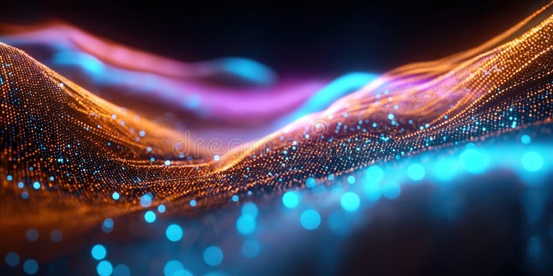 Vibrant Glowing Data Waves in a Flowing Digital Landscape Stock ...