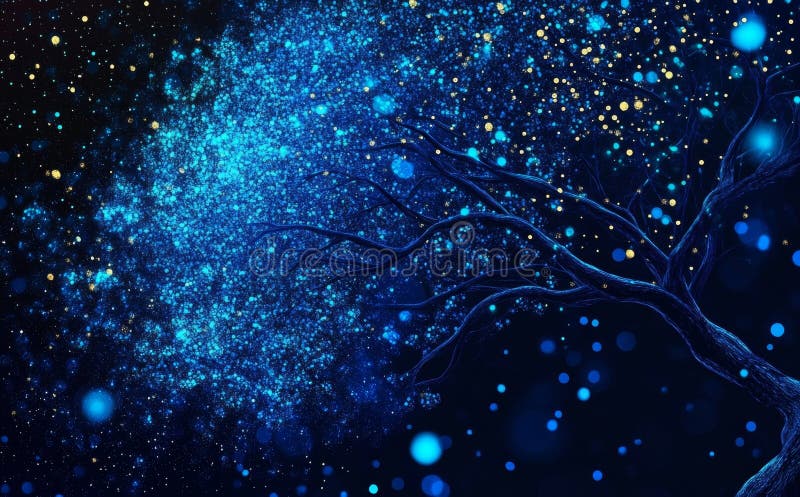 A Luminous Digital Tree Adorned with Bright Blue Lights, Standing ...