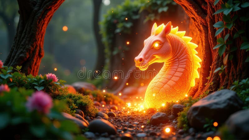 Luminous Dragon Horse in Enchanted Forest Stock Illustration ...