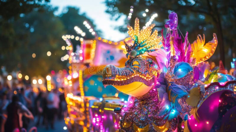 Luminous Dragon Parade Float at Night Festival Stock Illustration ...