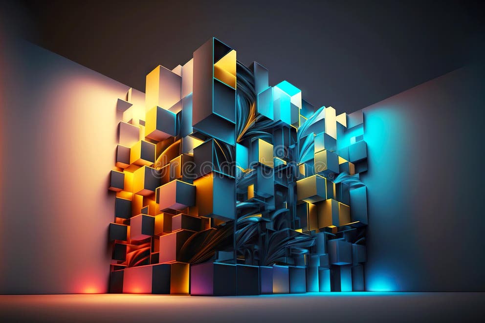 Luminous E with Three-dimensional Walls As 3d Render Abstract Geometric ...