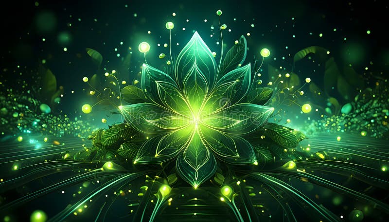 Luminous Elements Surrounded Green Particles with Glowing Elements ...