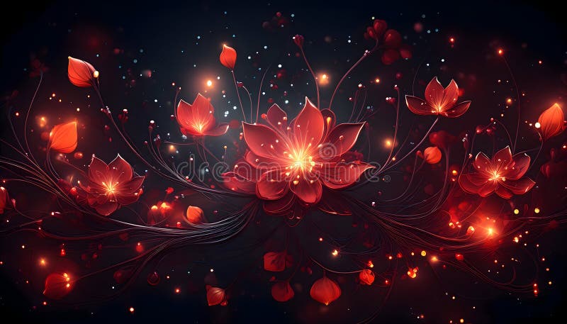 Luminous Elements Surrounded Red Particles with Glowing Elements ...